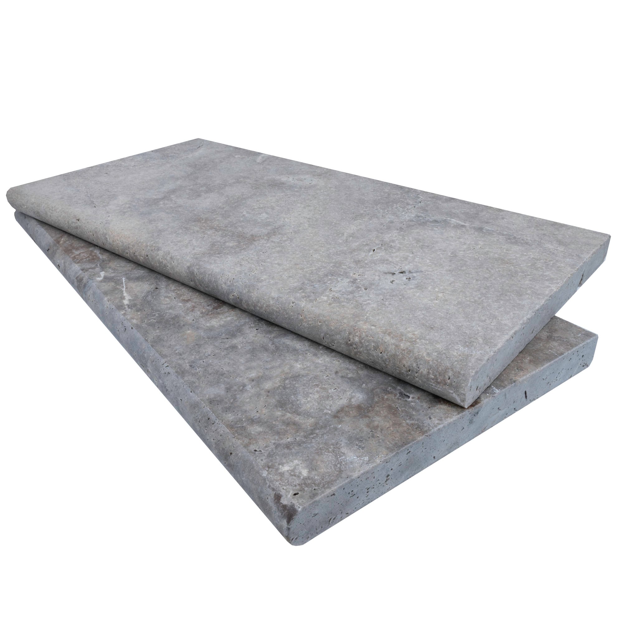 Silver Travertine Tumbled 12x24x3cm Single Bullnose Coping - Premium