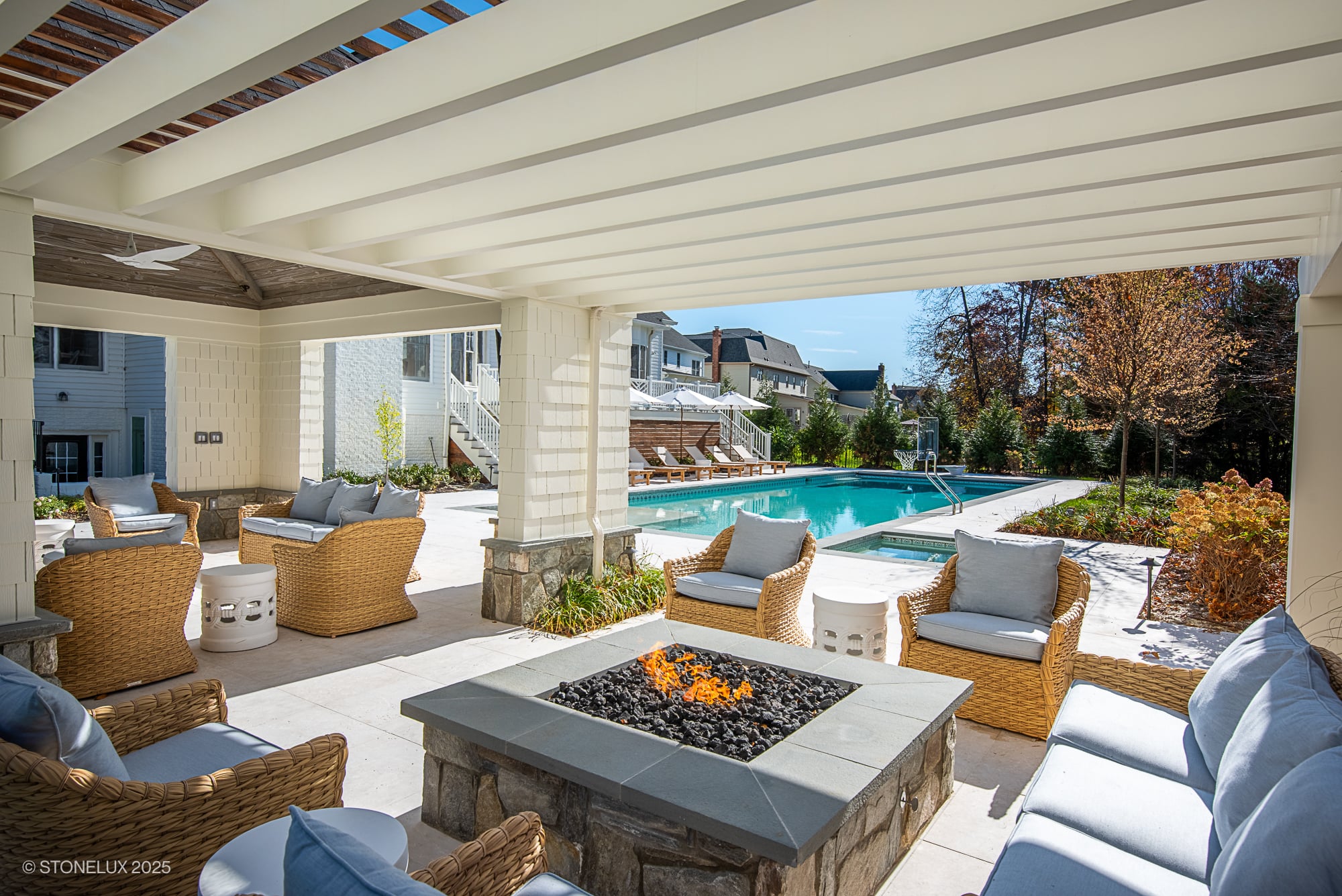 Elegant Outdoor Living in Ashburn, VA: Pera Cream Marble Pool Deck ...